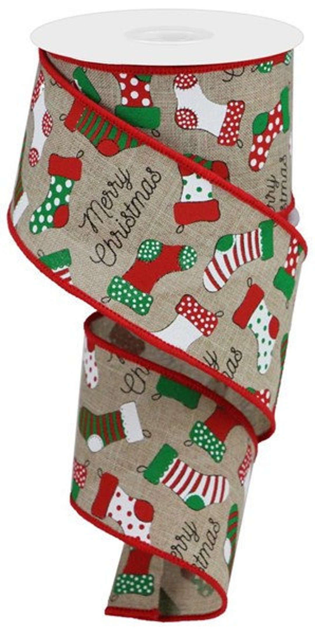 Christmas Stockings Wired Ribbon by the Roll 2.5" X 10 YARD ROLL ...