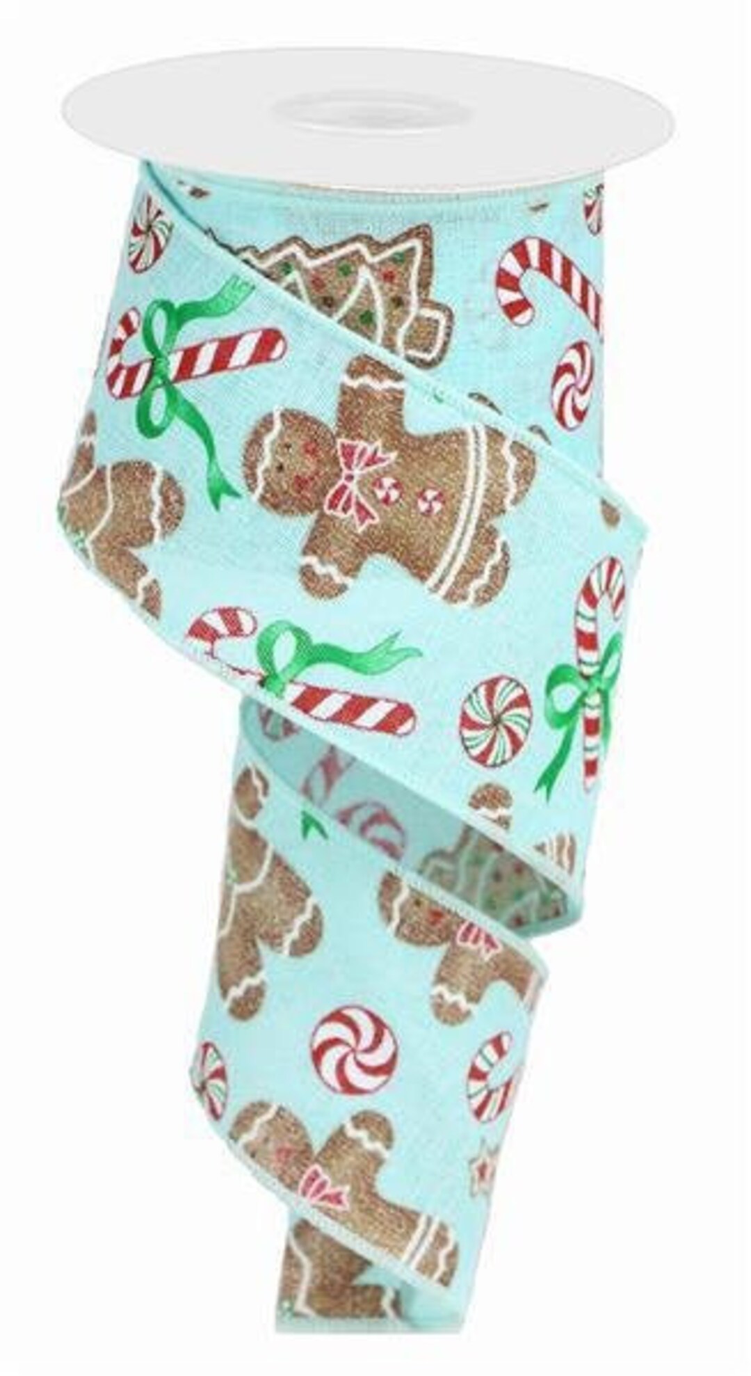 Gingerbread Man Christmas Wired Ribbon by the Roll 2.5 Red Aqua 10 YARD ...