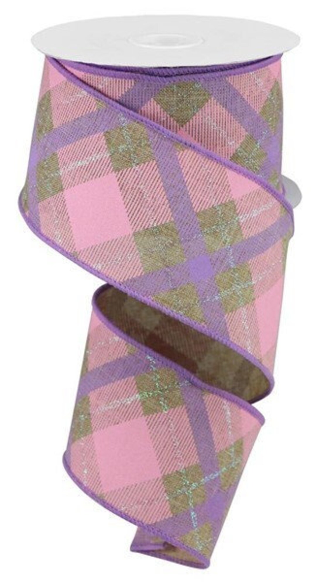 Pastel Glitter Plaid Wired Ribbon by the Roll 2.5" X 10 Yards RGA1691NF ...