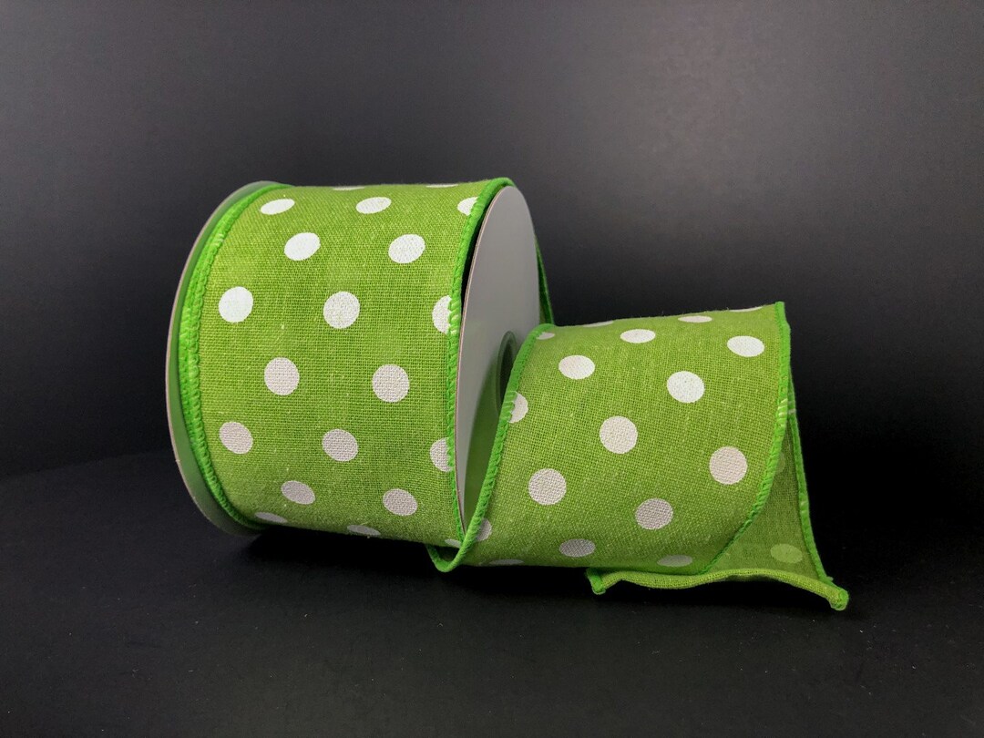 Lime Green White Polka Dot Wired Ribbon by the Roll 2.5" X 10 Yards ...