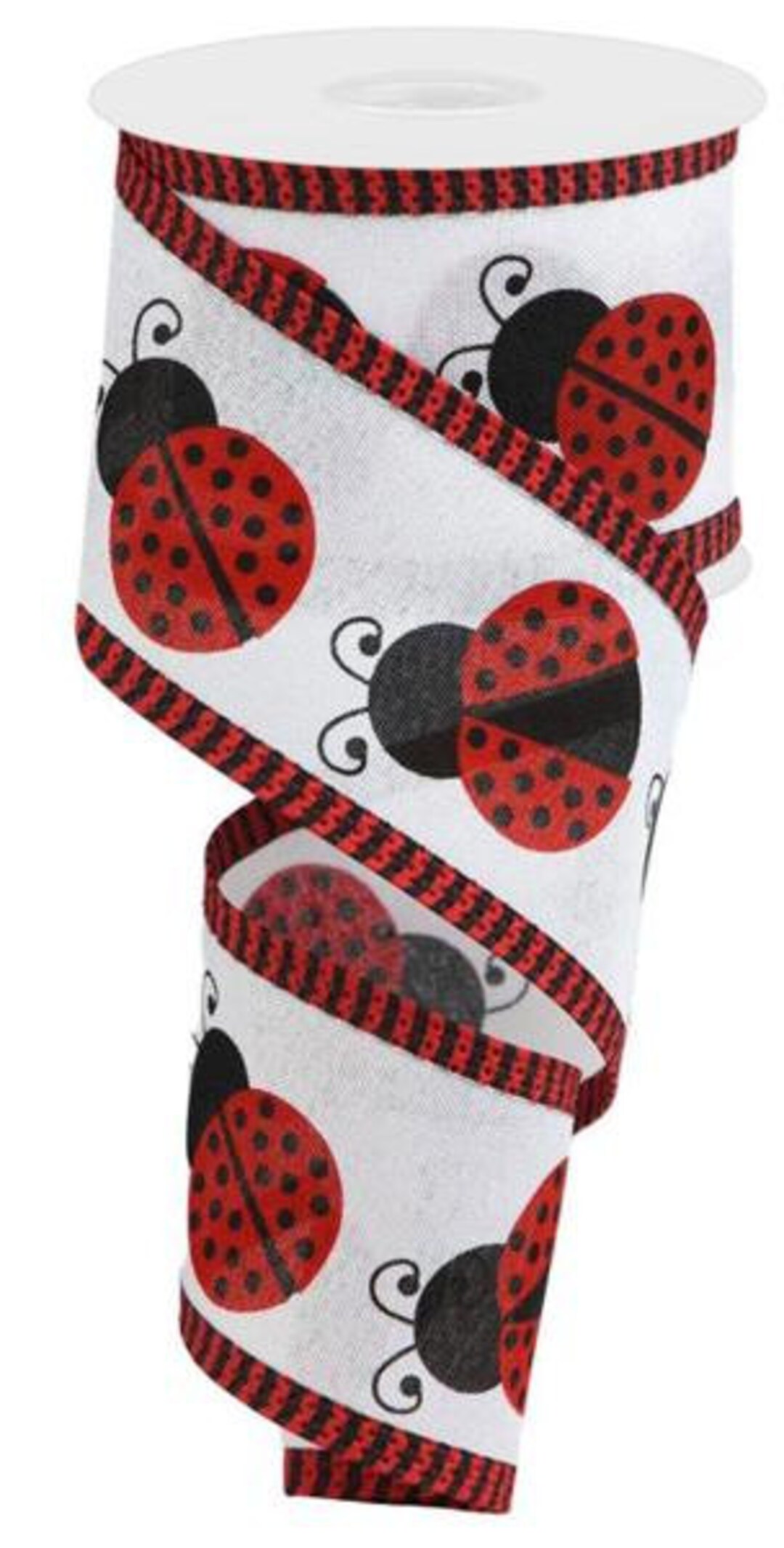 Ladybug With Stripe Edge Wired Ribbon by the Roll 2.5" X 10 Yards ...