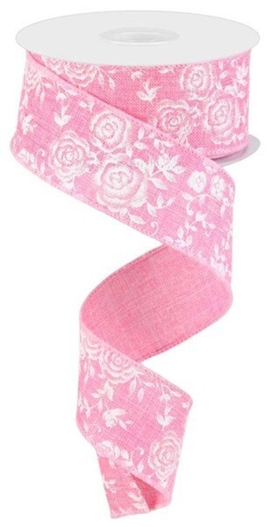 Pink White Mini Rose Floral Wired Ribbon by the Roll 1.5" X 10 Yards ...