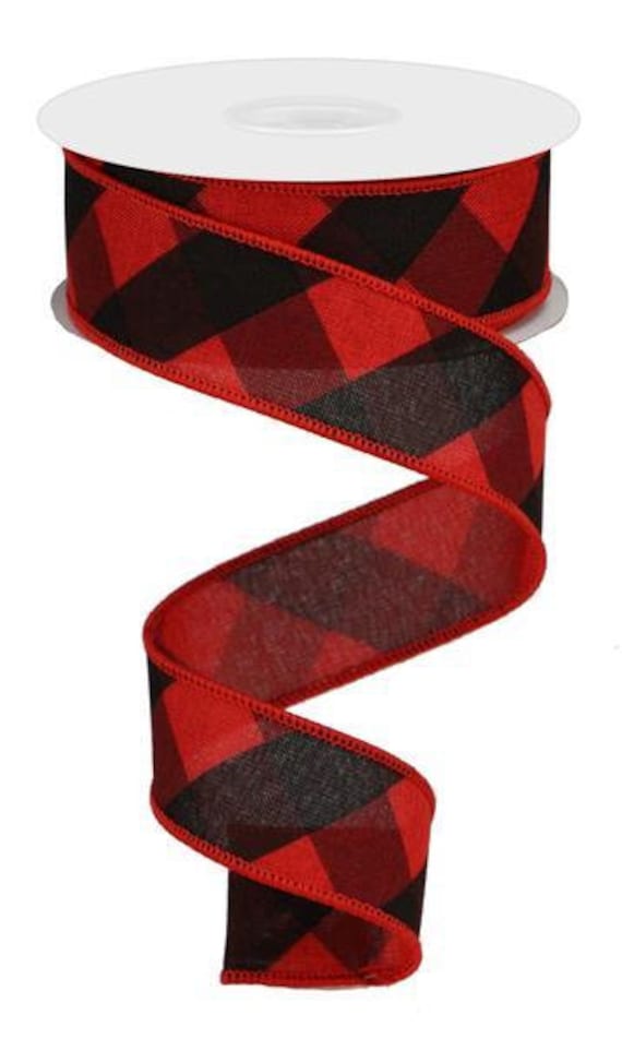 Red Black Buffalo Plaid Wired Ribbon by the Roll 1.5 | Etsy