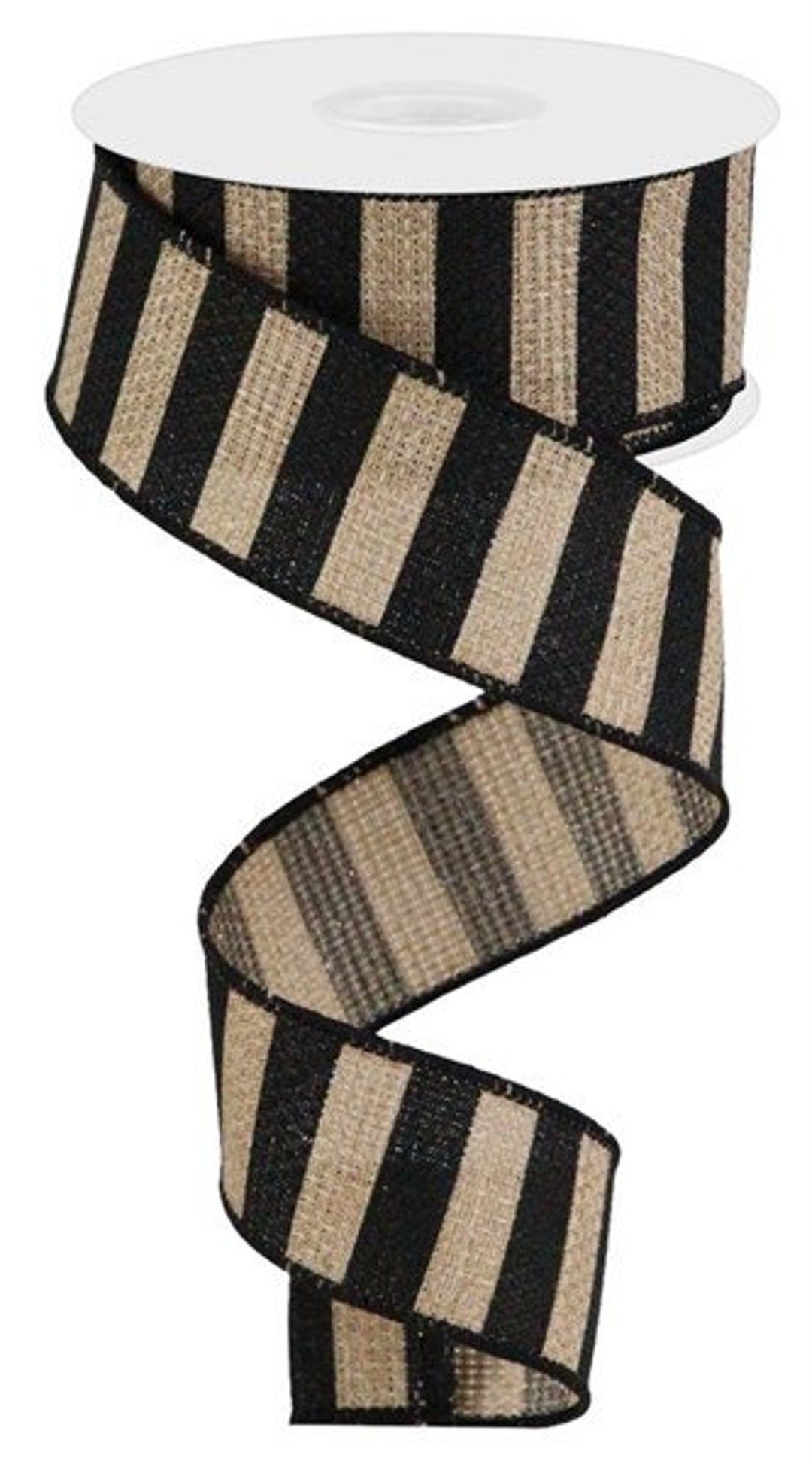 Black Beige Stripe Wired Ribbon by the Roll 1.5" X 10 Yards RGC125918 ...