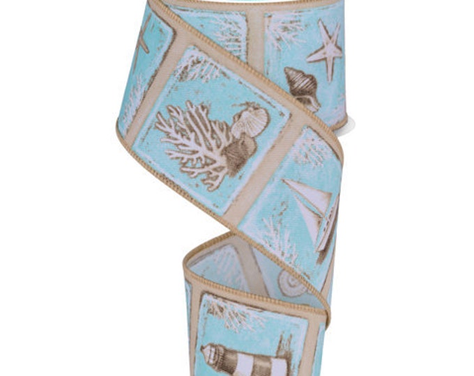 Coastal Nautical Beach Wired Ribbon by the Roll 2.5" X 10 Yards ...