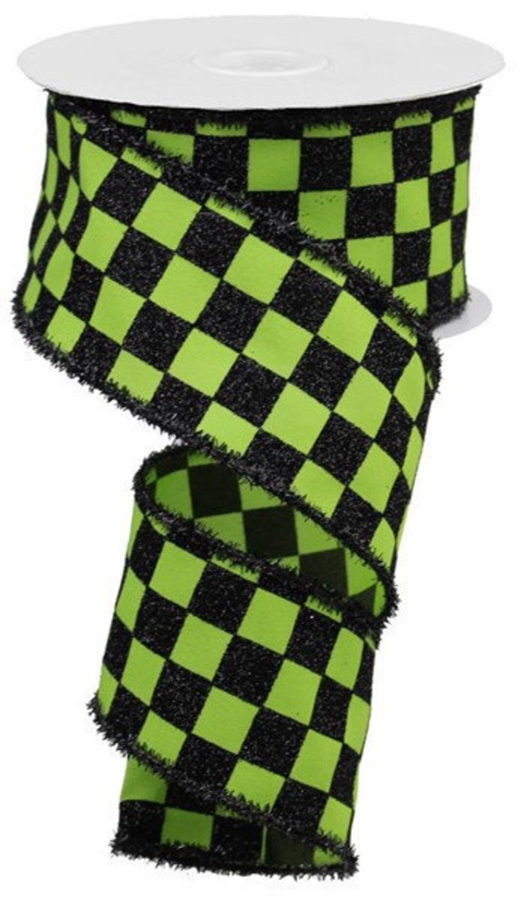 Green Black Glitter Check Wired Ribbon by the Roll 2.5" X 10 YARD ROLL ...