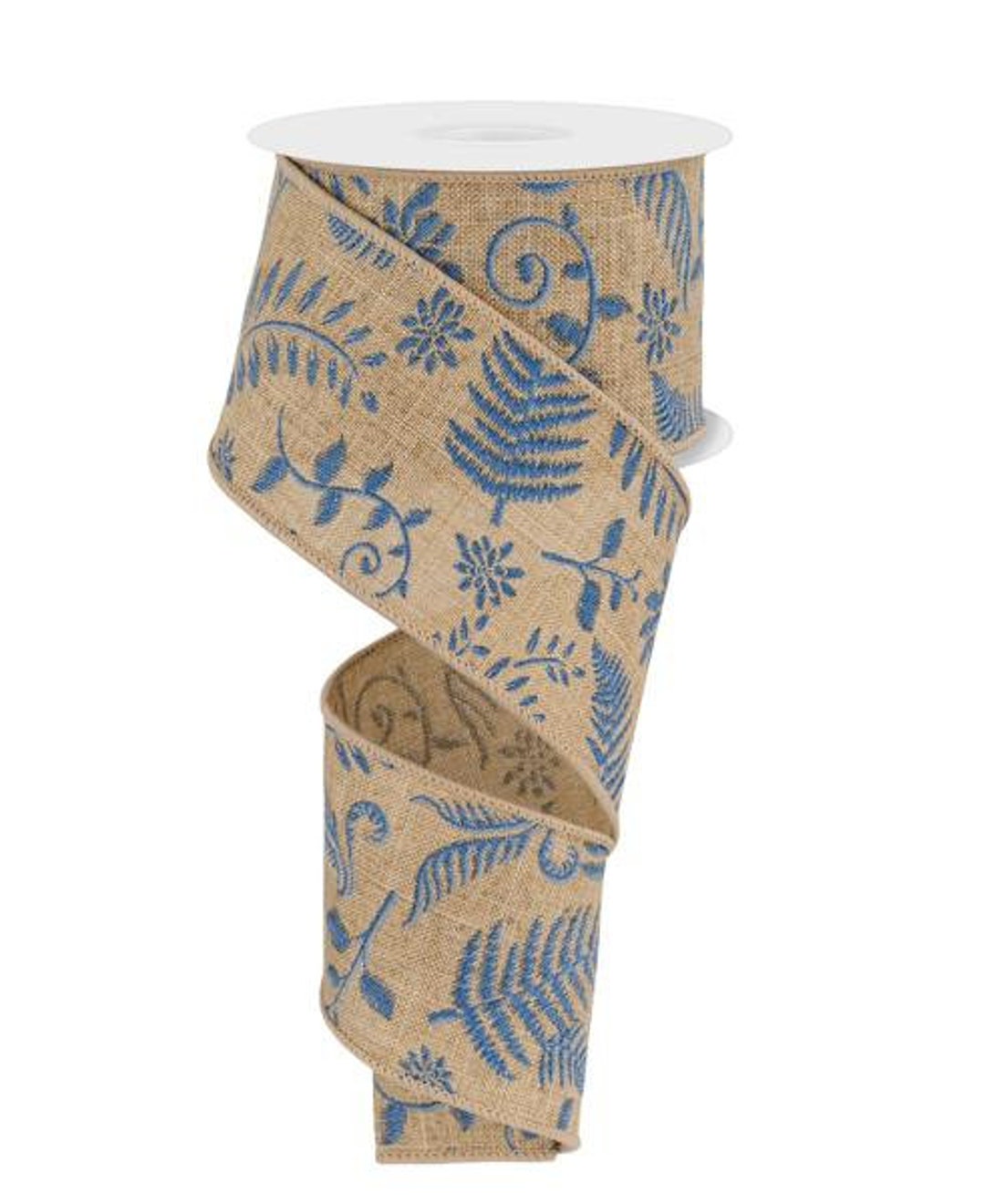 Blue Embroidered Greenery Wired Ribbon by the Roll 2.5" X 10 Yards ...