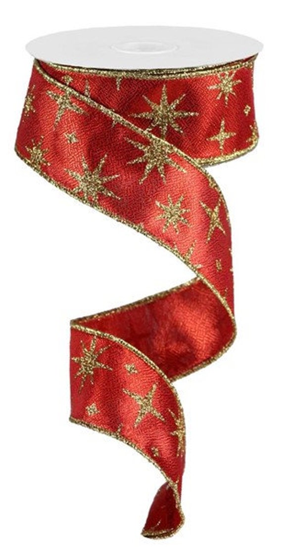 Glitter Stars Wired Ribbon By the Roll 1.5 x 10 Yards | Etsy