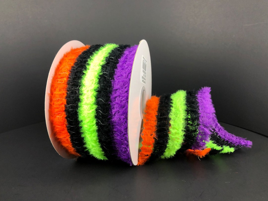 Halloween Fuzzy Stripe Wired Ribbon by the Roll 2.5" X 10 Yards 57204 ...