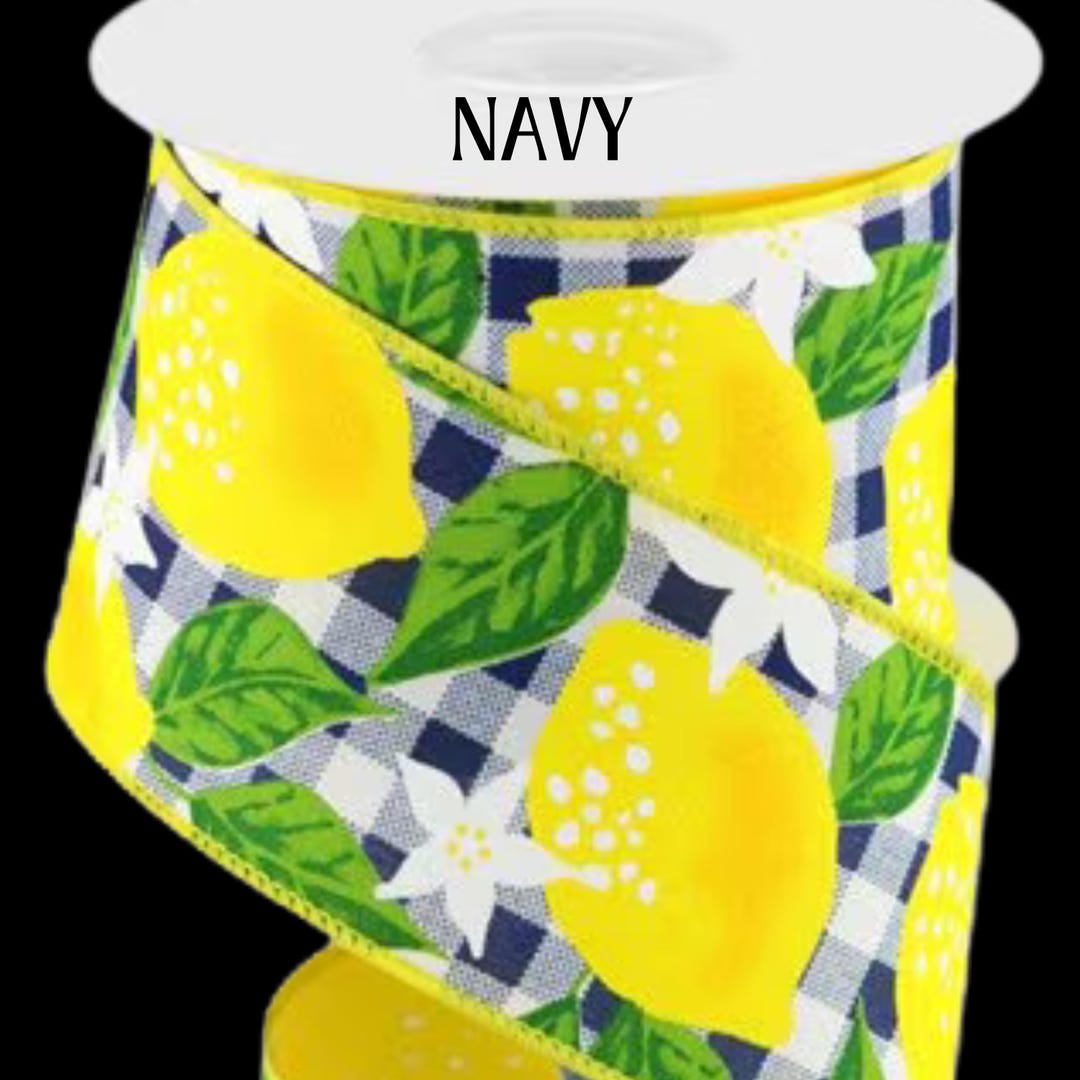 Lemon Navy Check Wired Ribbon by the Roll 2.5" X 10 Yards RGC1113AT - Etsy
