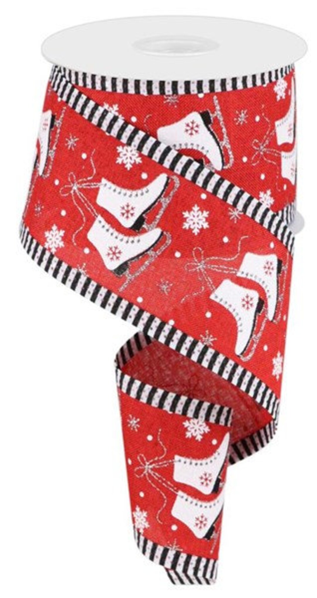 Ice Skates W/striped Edge Wired Ribbon by the Roll 2.5" X 10 Yards ...