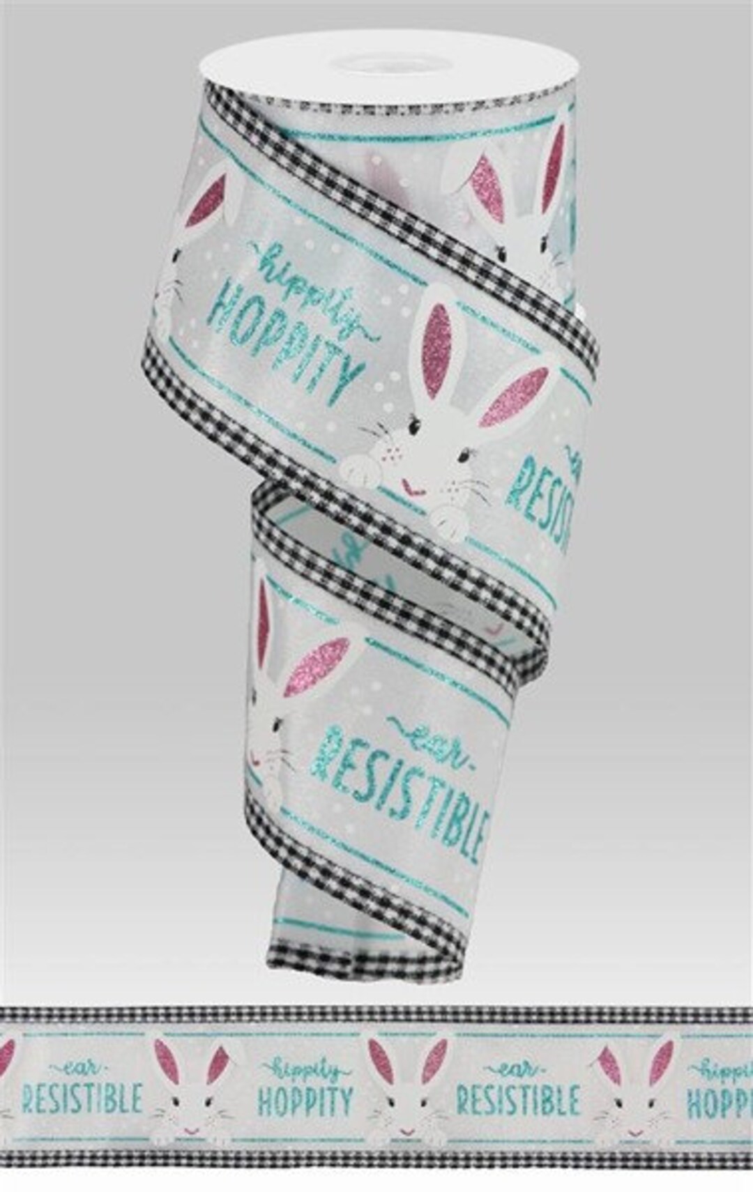 Easter Peeking Bunny Royal Wired Ribbon by the Roll Gingham Wired Edge ...