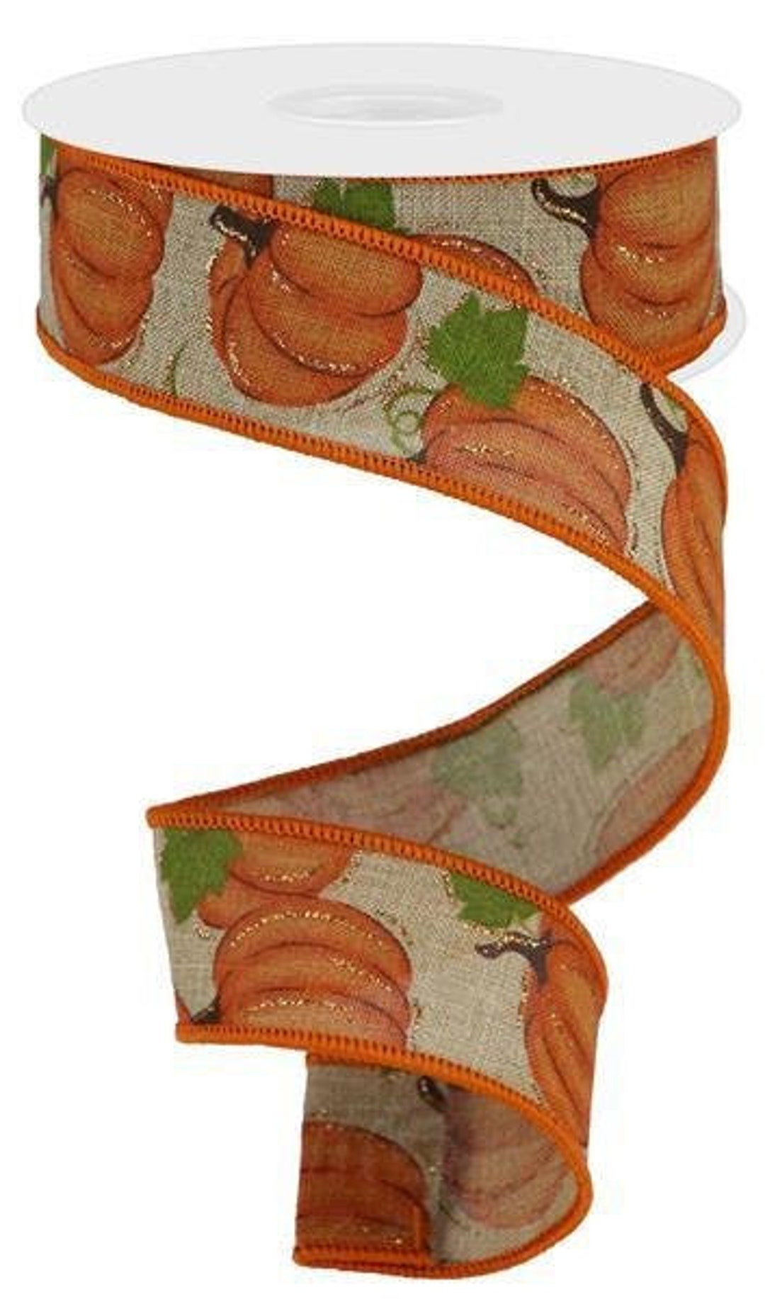 Fall Pumpkin Wired Ribbon by the Roll for Wreaths or Bows 1.5" X 10 ...