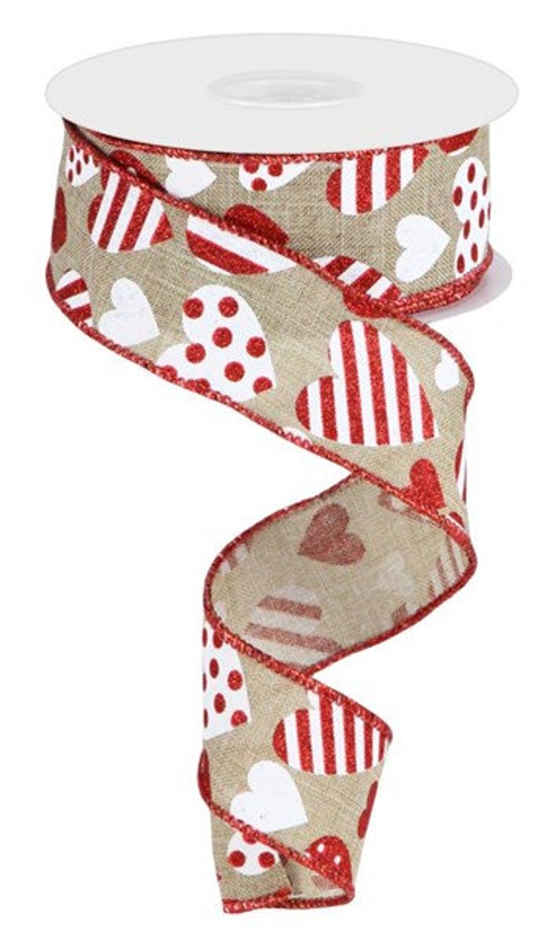 Hearts Ribbon Small Glitter Hearts Wired Edge Ribbon - 1.5 Inch X 10 ...
