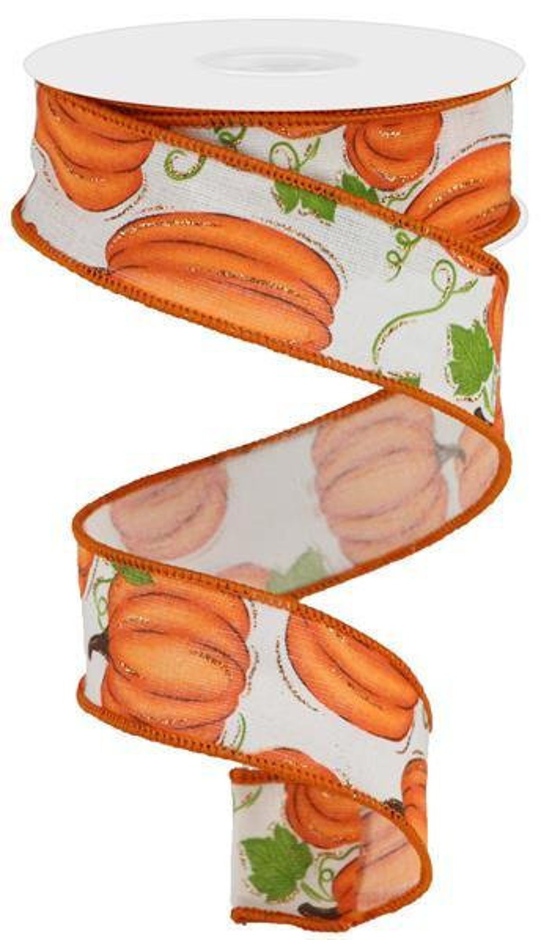 Fall Pumpkin Wired Ribbon by the Roll for Wreaths or Bows 1.5" Canvas ...