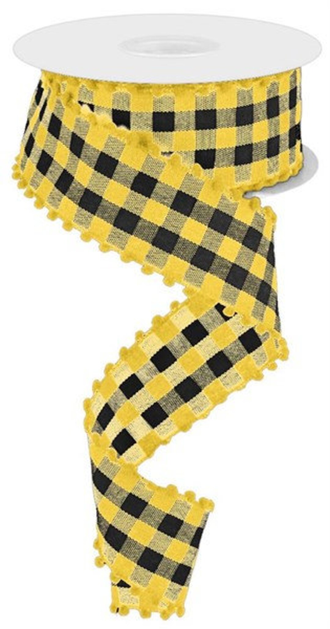 Gingham Check w/Poms Wired Ribbon By the Roll 1.5 x 10 Yards RN585873 ...