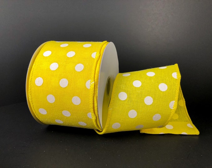 Yellow White Polka Dot Wired Ribbon by the Roll 2.5" X 10 Yards 4022a ...