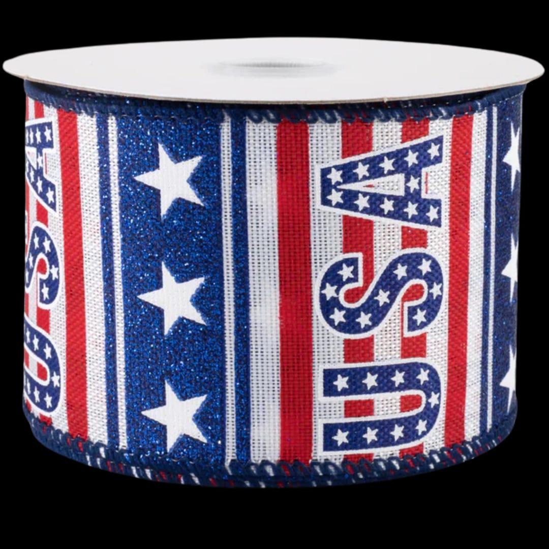 Patriotic USA Stars and Stripes Red White Blue Wired Ribbon by the Roll ...