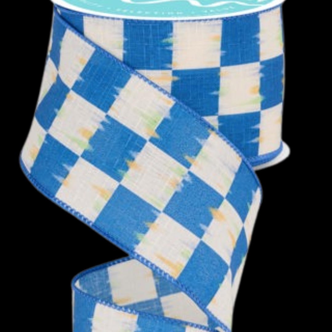 Restocked*** Blue Cream Harlequin Bold Checkboard Wired Ribbon by the ...
