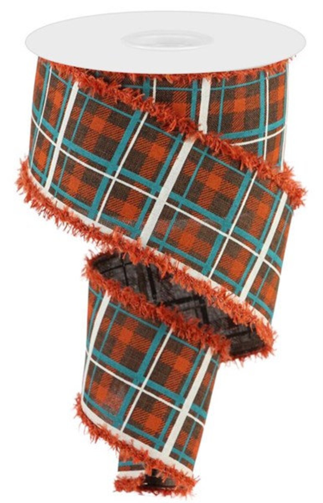 Plaid Drift Brown Orange Wired Ribbon by the Roll 2.5" X 10 Yards ...