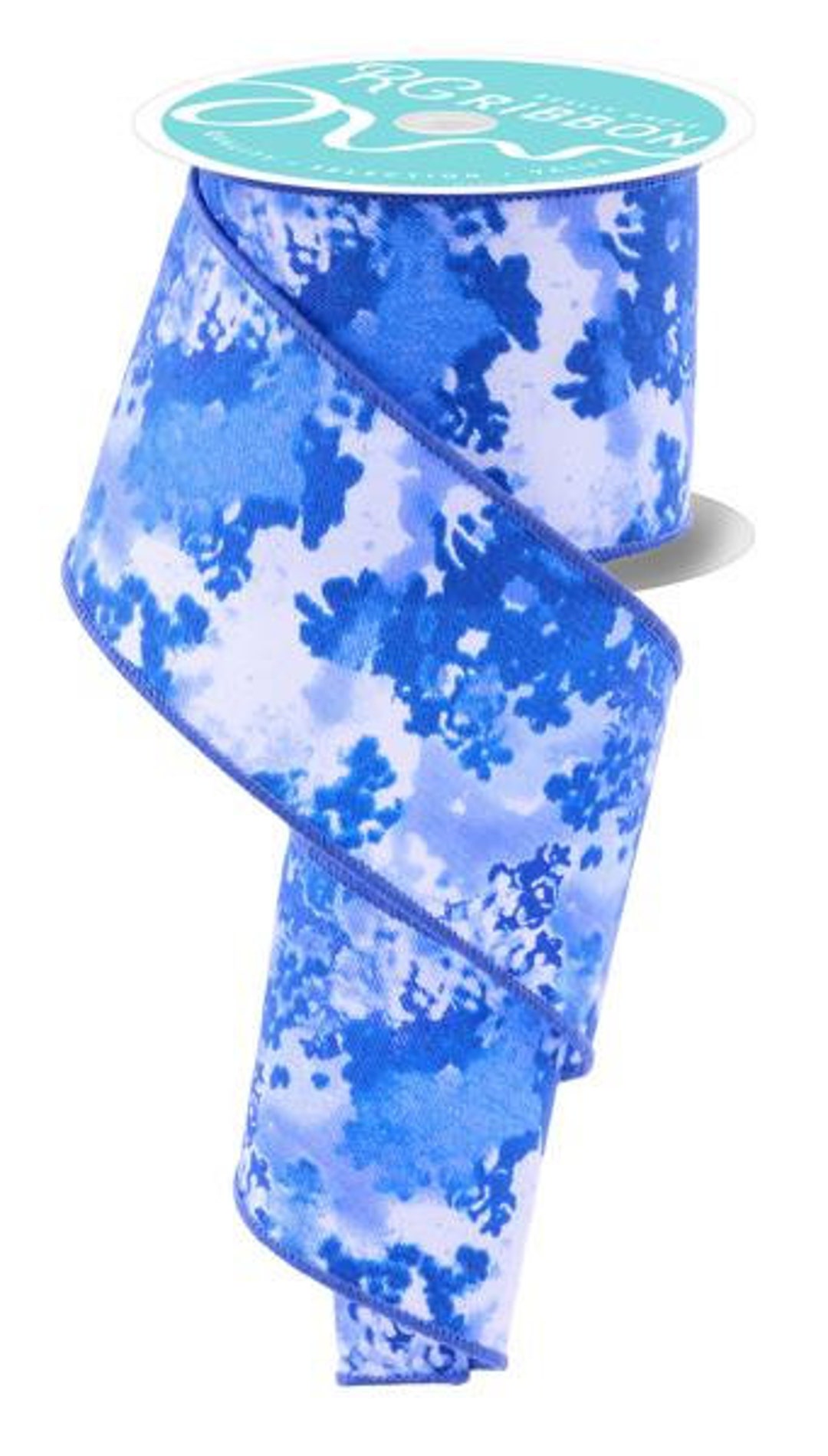 Blue White Abstract Hydrangea Print Wired Ribbon 2.5" X 10 Yards ...