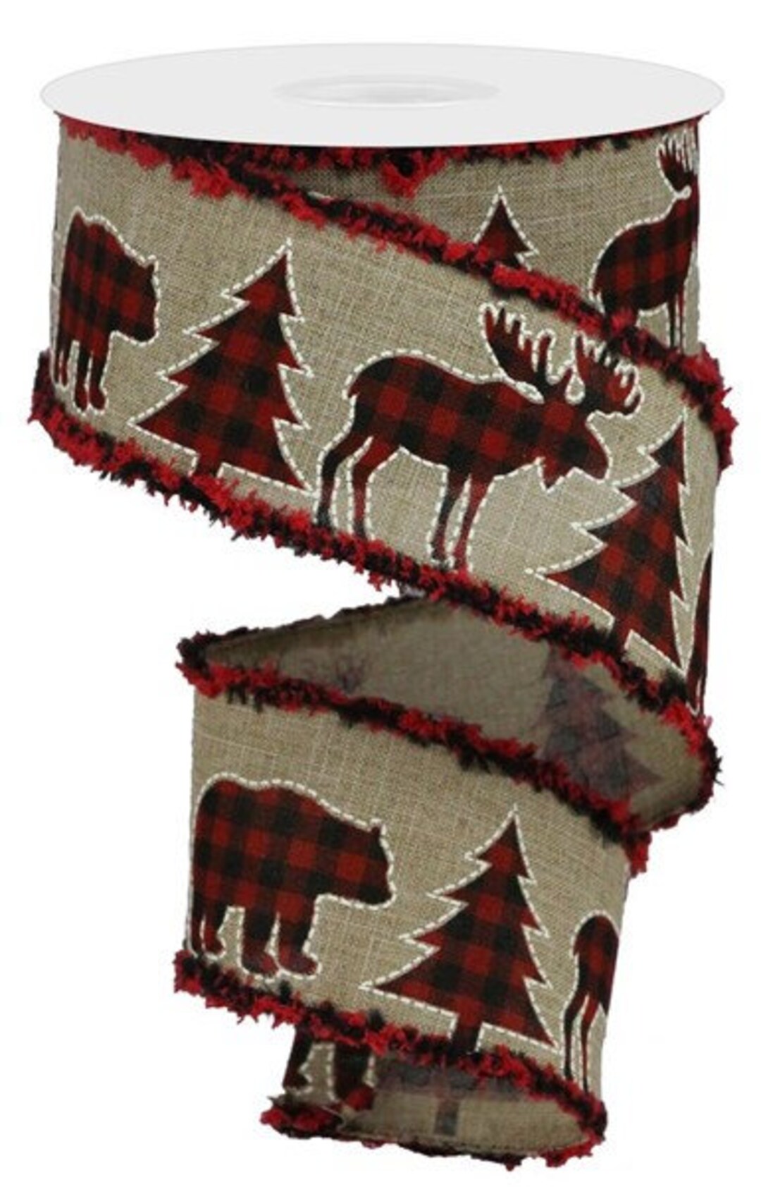 Buffalo Plaid Moose Bear W/drift Wired Ribbon by the Roll 2.5" X 10 ...