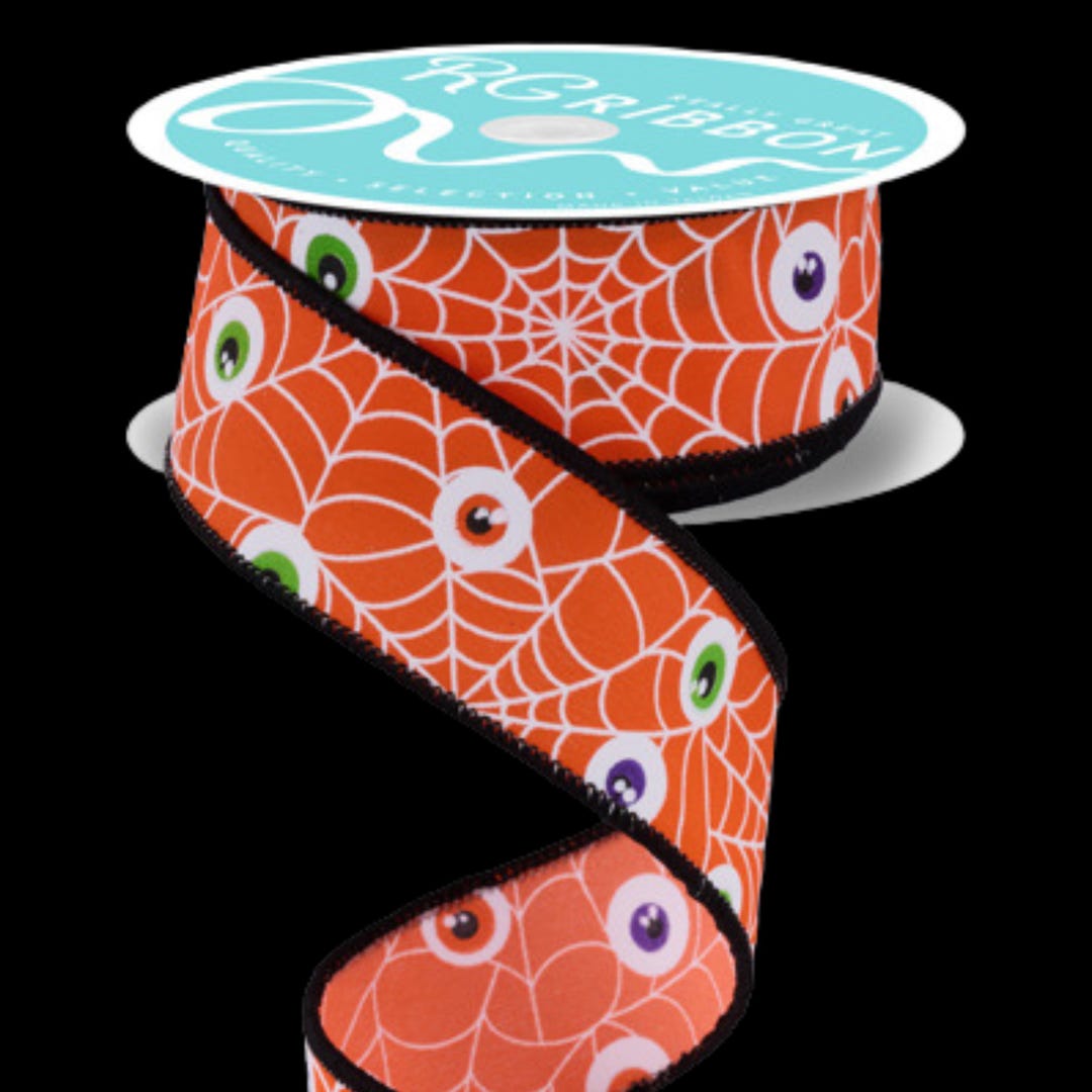 Halloween Spiderweb Eyeballs Googly Wired Ribbon by the Roll 1.5" X 10 ...