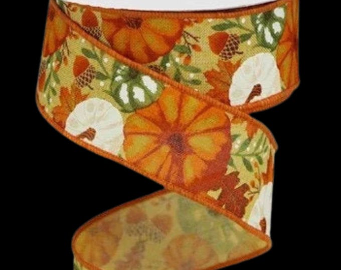 Sage Pumpkin Foliage Wired Ribbon by the Roll 1.5" X 10 YARD ROLL ...