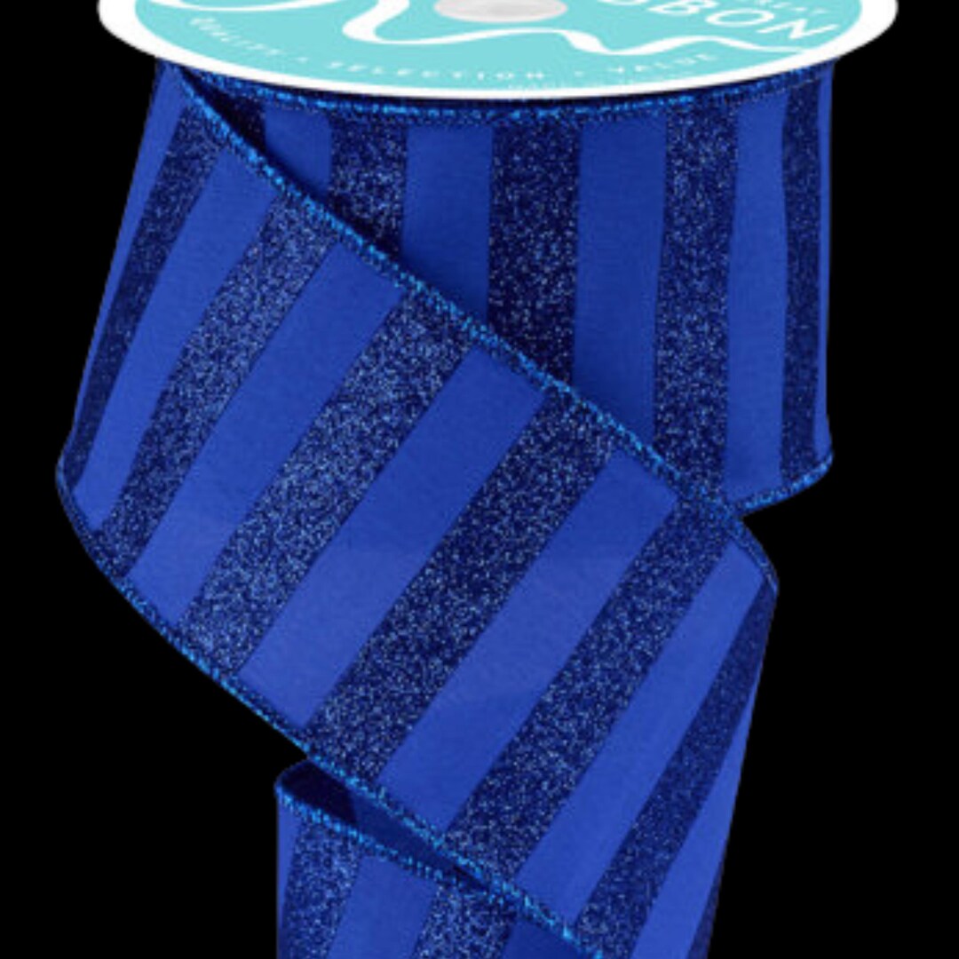 Royal Blue on Royal Blue Glitter Stripe Wired Ribbon by the Roll 2.5" X ...