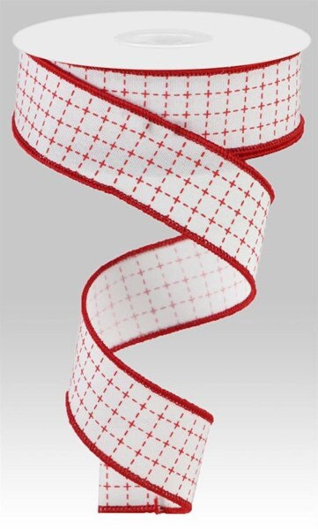 Red White Raised Stitch Wired Ribbon by the Roll 1.5" X 10 Yards ...