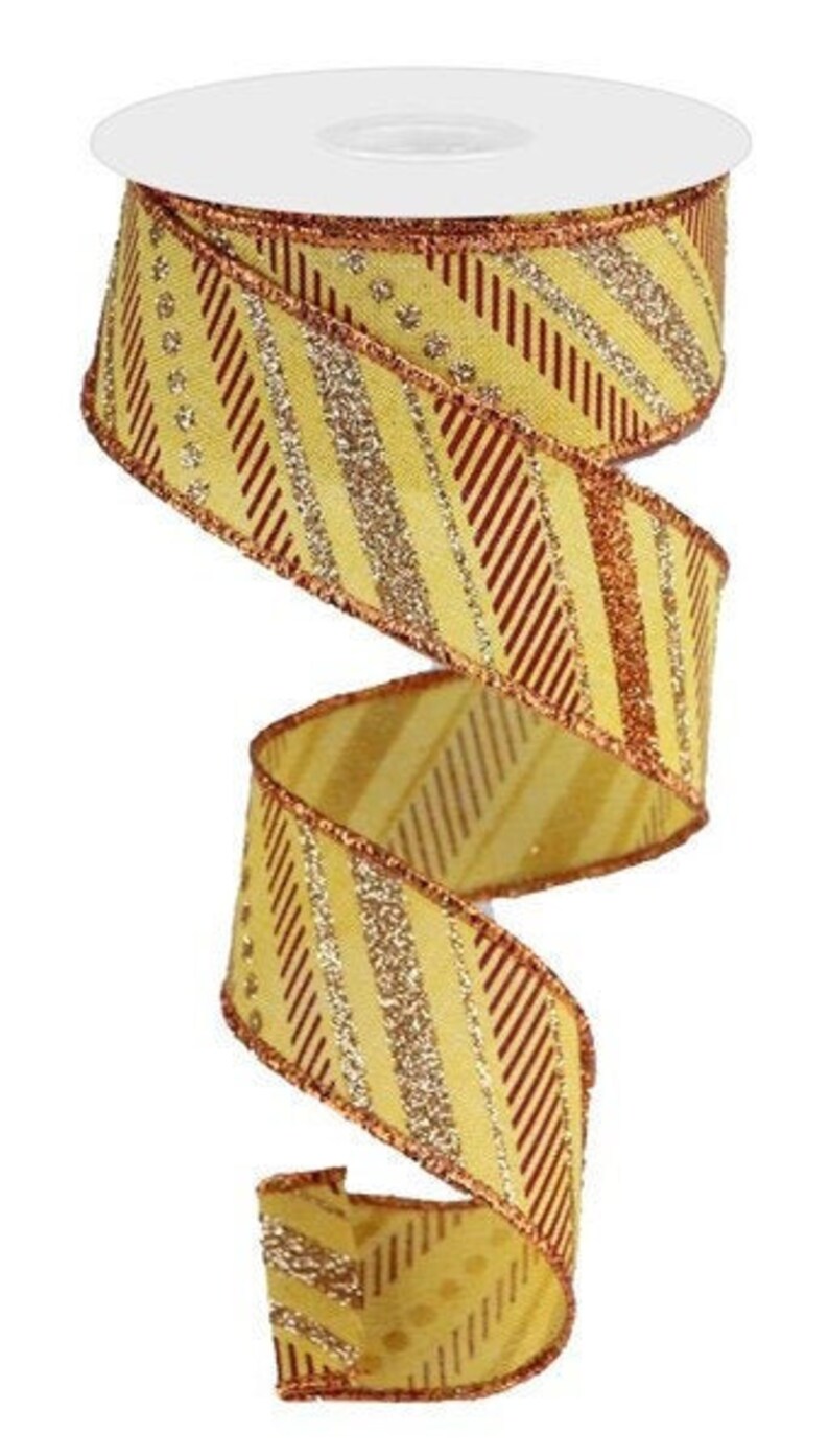 Fall Stripe Mustard Copper Burgundy Wired Ribbon by the Roll - Etsy