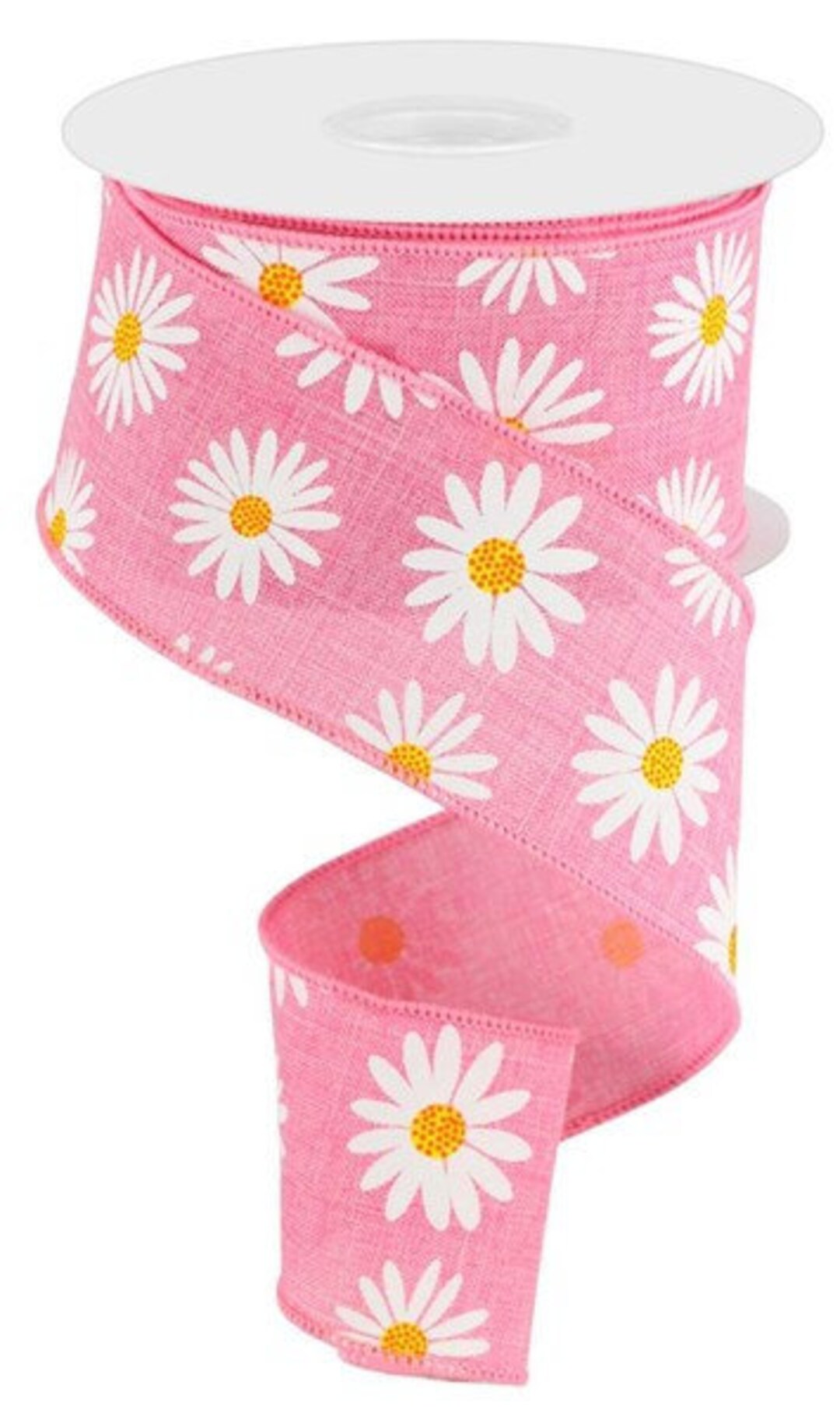Daisy Pink on Royal Wired Ribbon by the Roll 2.5" X 10 YARD ROLL ...
