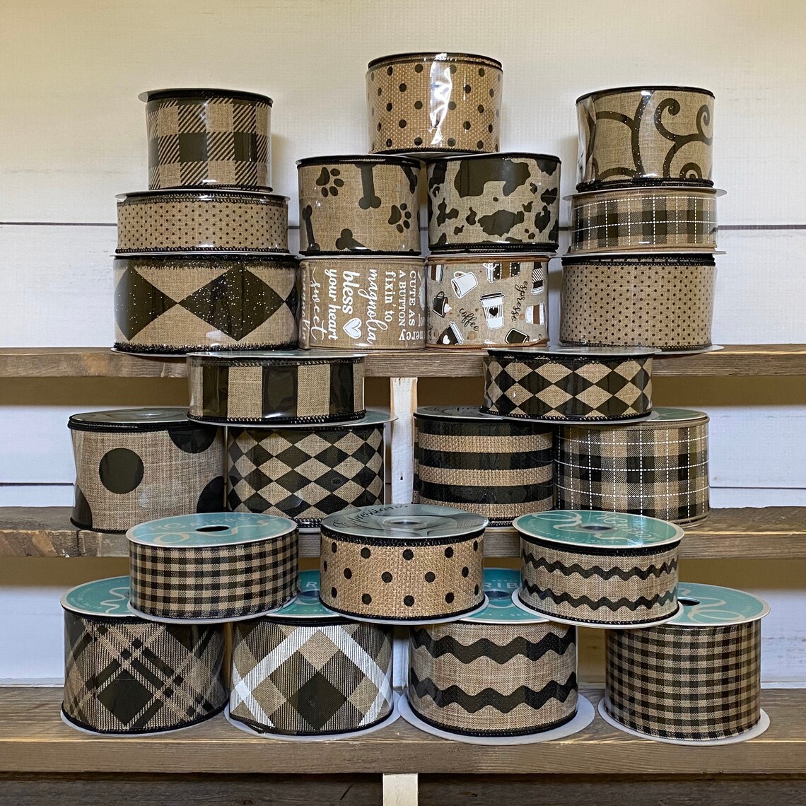 Buffalo Plaid Moose Christmas Ribbon Wired Black White by the | Etsy