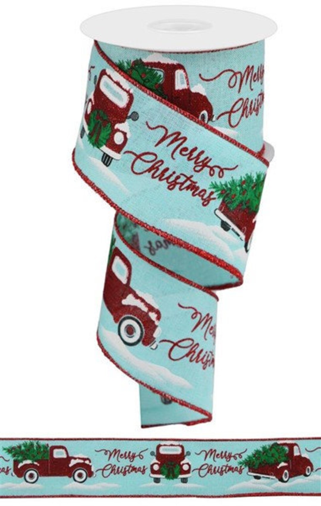 Christmas Red Truck Wired Ribbon by the Roll 2.5" X 10 YARD ROLL ...