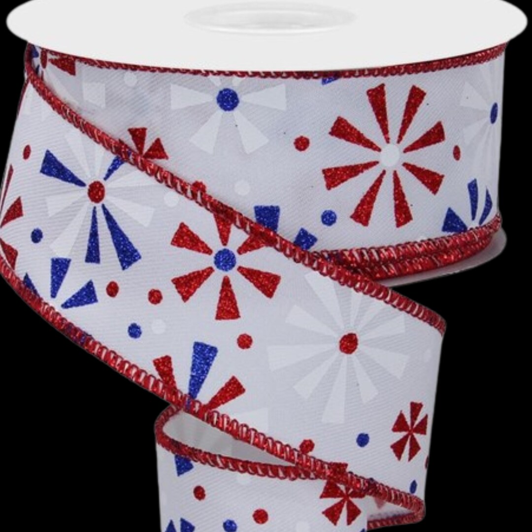 Patriotic Fireworks Red White Blue Vintage Pinwheels Wired Ribbon by ...