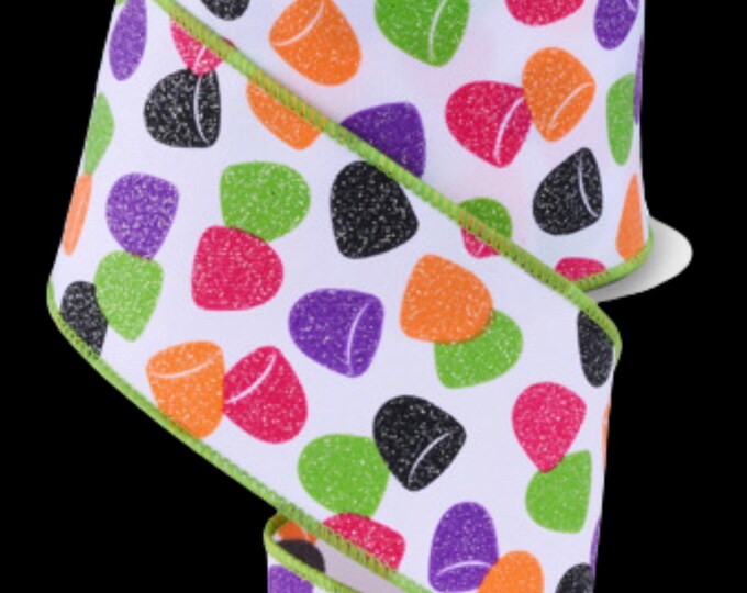 Restock*** Halloween Gumdrop Candy Wired Ribbon by the Roll 2.5" X 10 ...