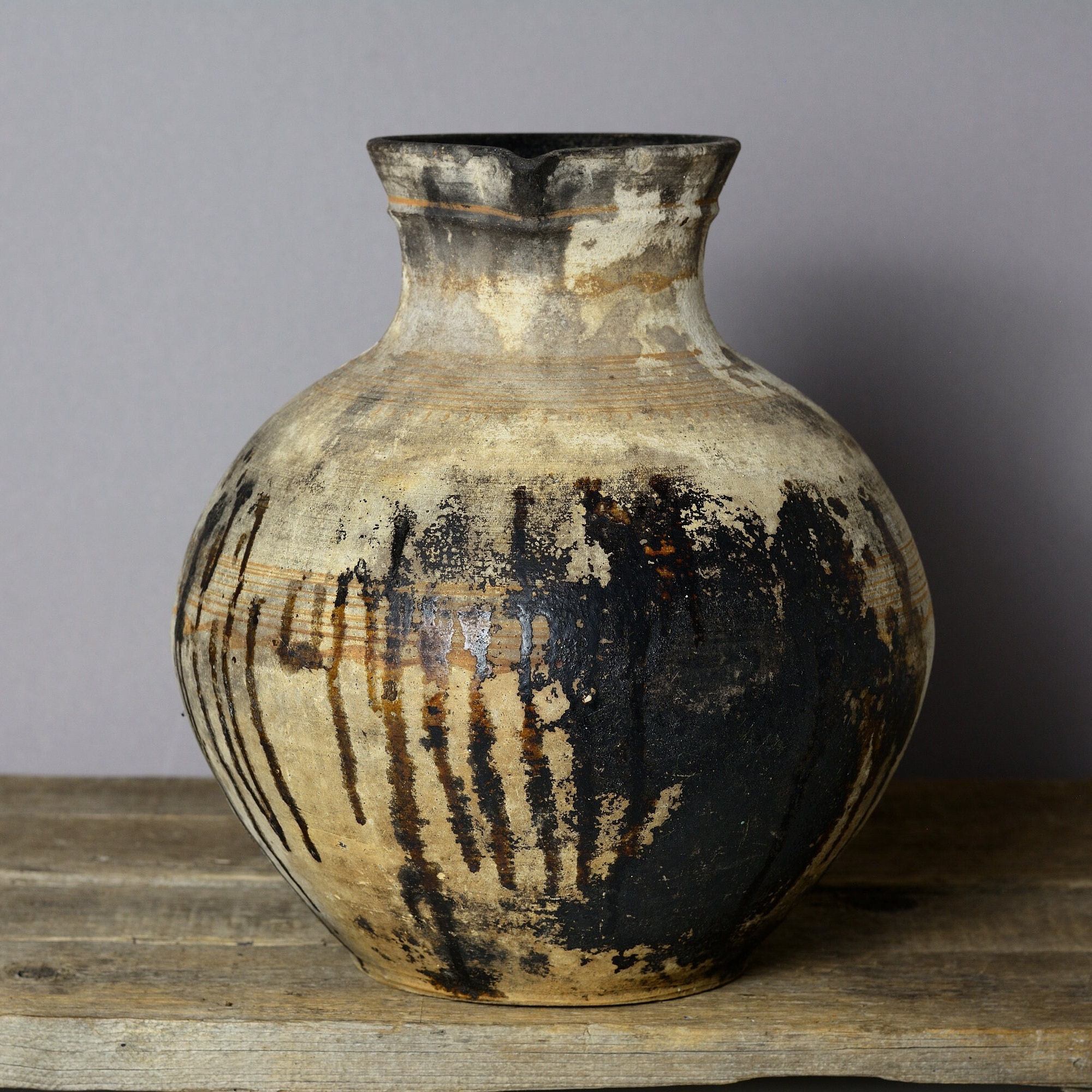 262 Large Gray Terracotta Pitcher, Ukrainian Antique Rare Clay Jag ...