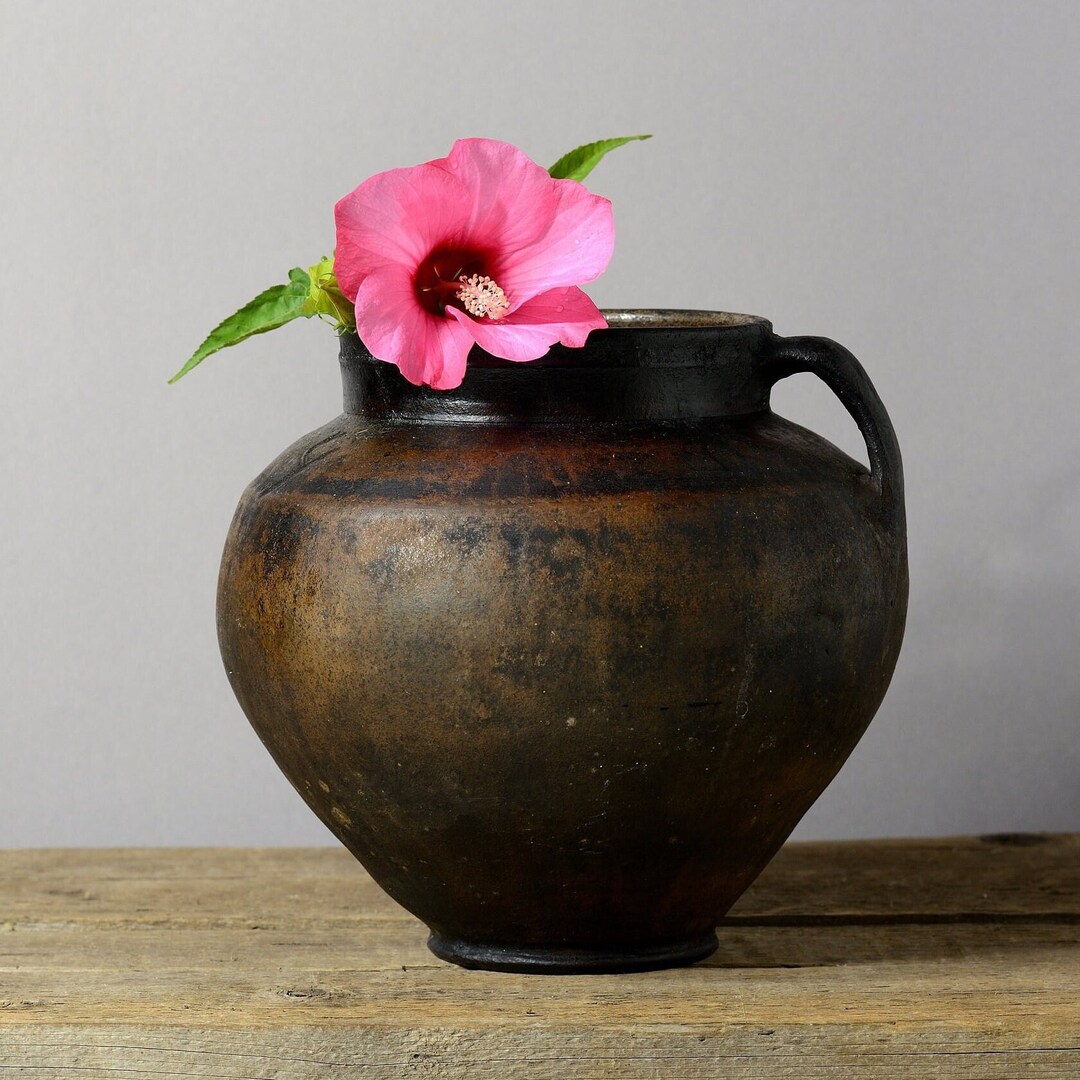 225 Antique Rare Black Clay Pot, Rough Clay Pots for Plants, Ancient ...