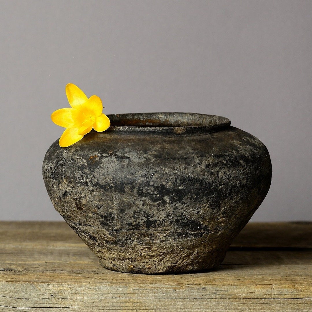 296 Ukrainian Small Black Clay Pot, Wabi-sabi Antique Terracotta Pot ...