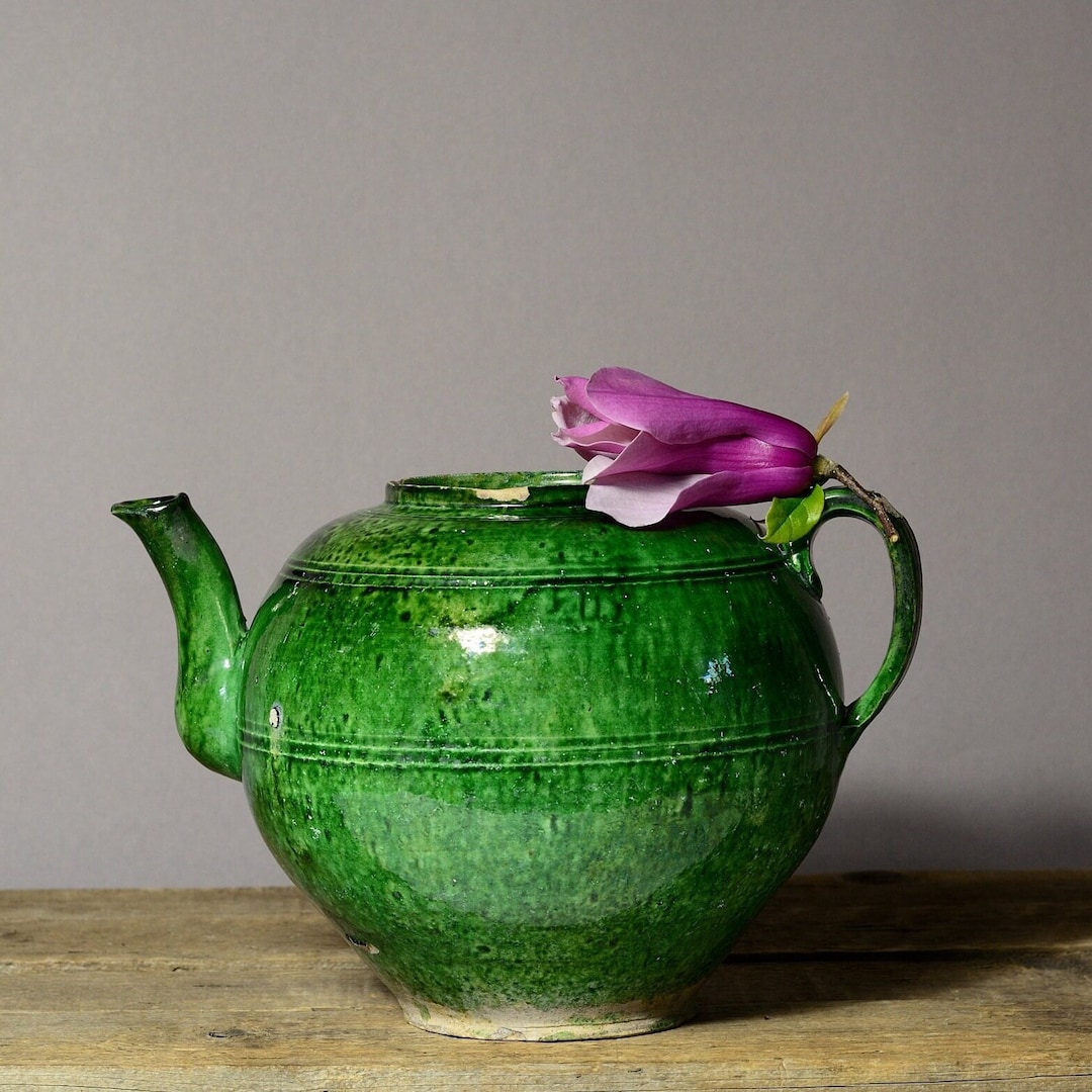 328 Ancient Rare Terracotta Green Glazed Teapot, Wabi-sabi Clay Teapot ...