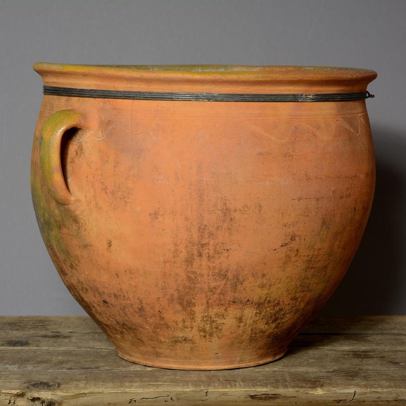 539 XL Antique Red Clay Pot With Green Glaze | Large Wabi-sabi ...