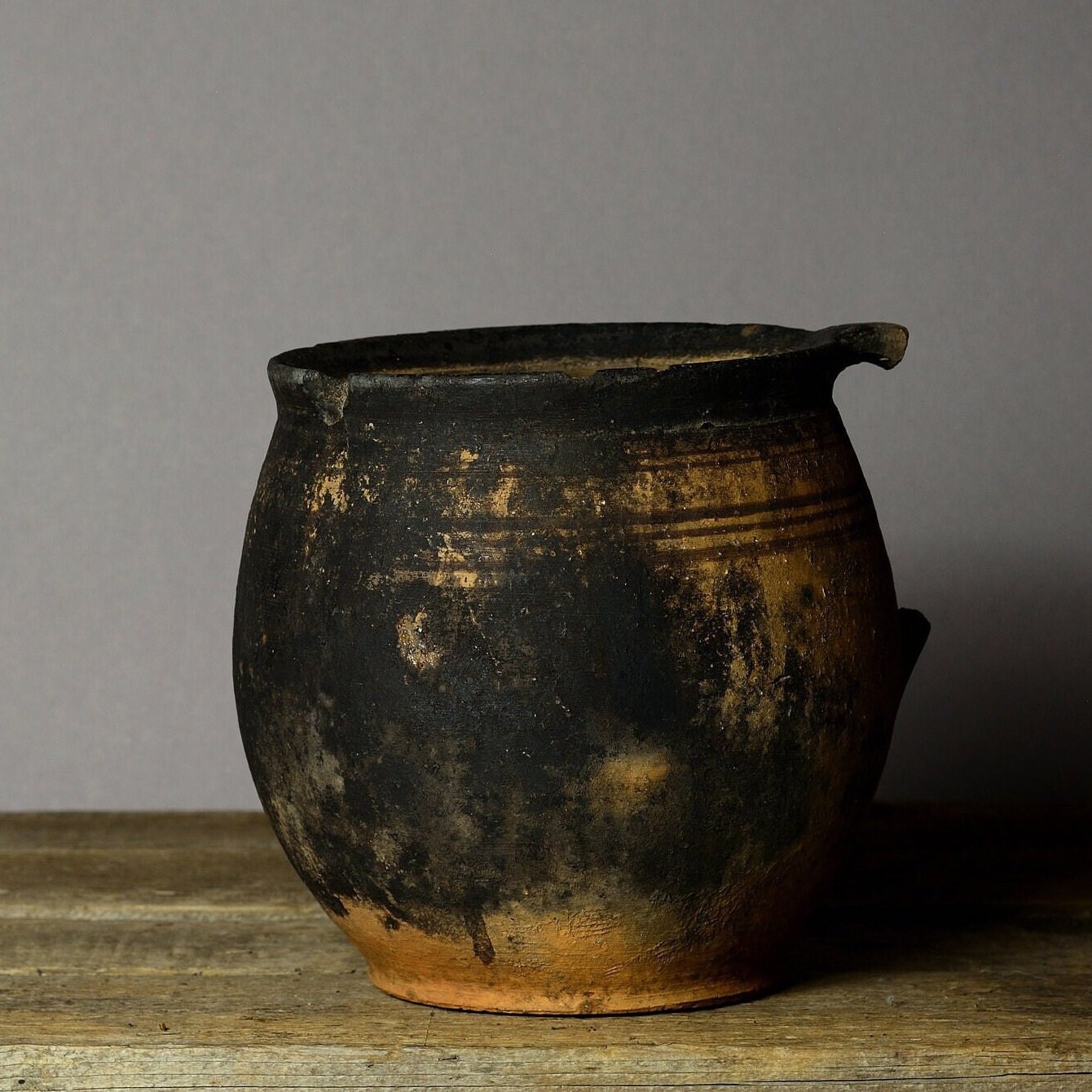 251 Antique Terracotta Red Clay Pot, Black-beige Round Clay Pot, Wabi ...