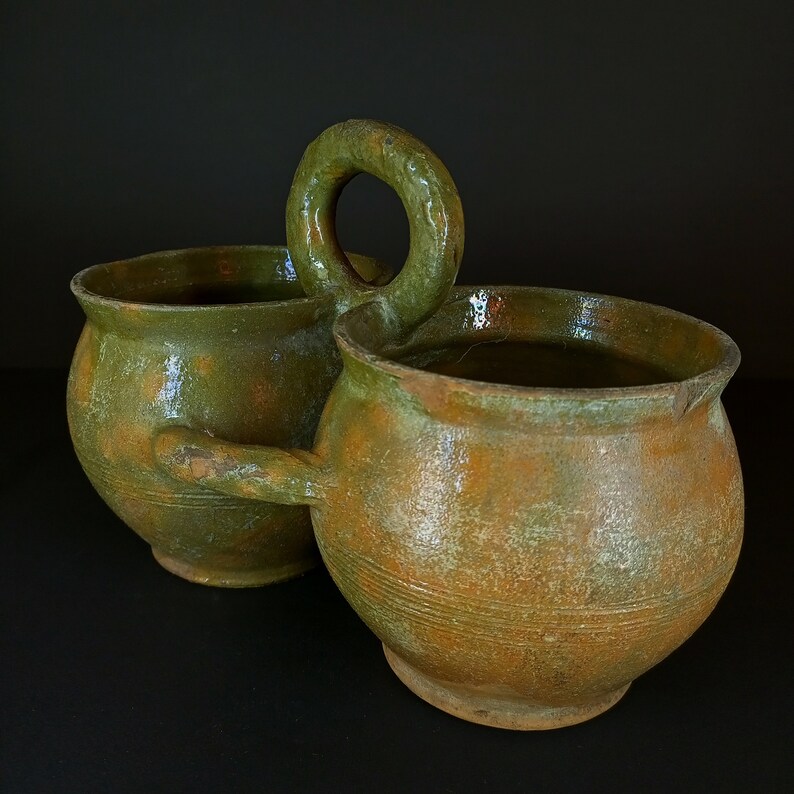 26 Antique Green Pottery Vessel-twins, Green Stoneware Pots, Vintage ...