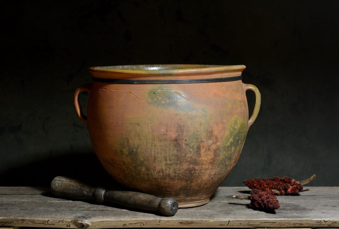 XL Vintage Ukrainian Clay Pot With Wire | Large Terracotta Vessel ...