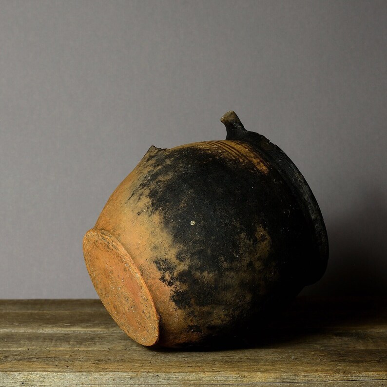 251 Antique Terracotta Red Clay Pot, Black-beige Round Clay Pot, Wabi ...