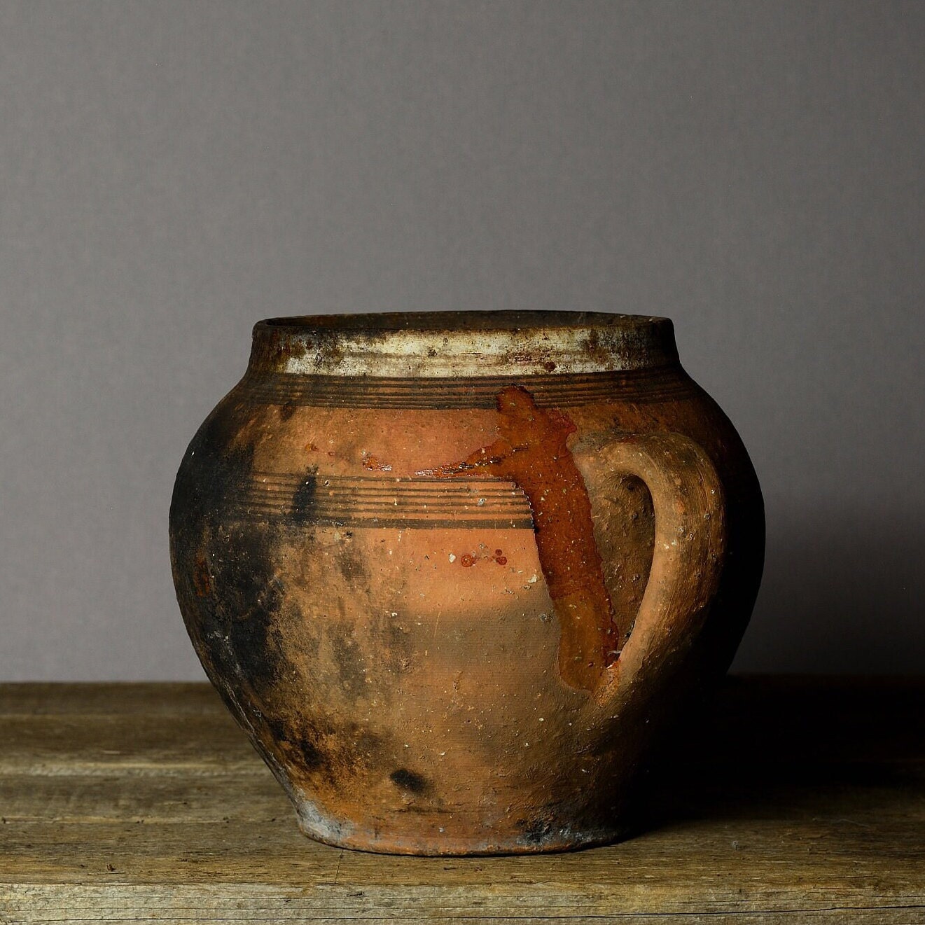252 Vintage Terracotta Red Clay Pot Smoked Round Old Clay - Etsy