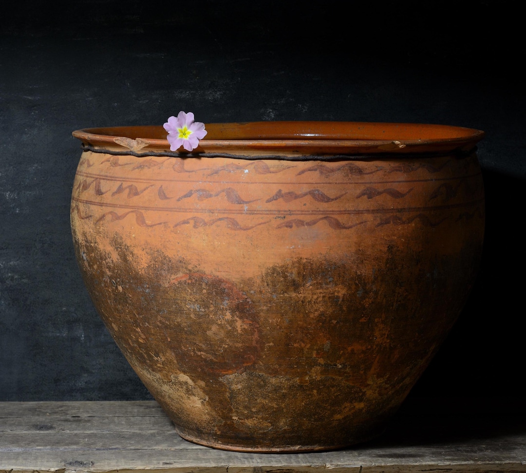647 Extra Large 18" Antique Terracotta Pot, Wide Pottery Terracotta ...