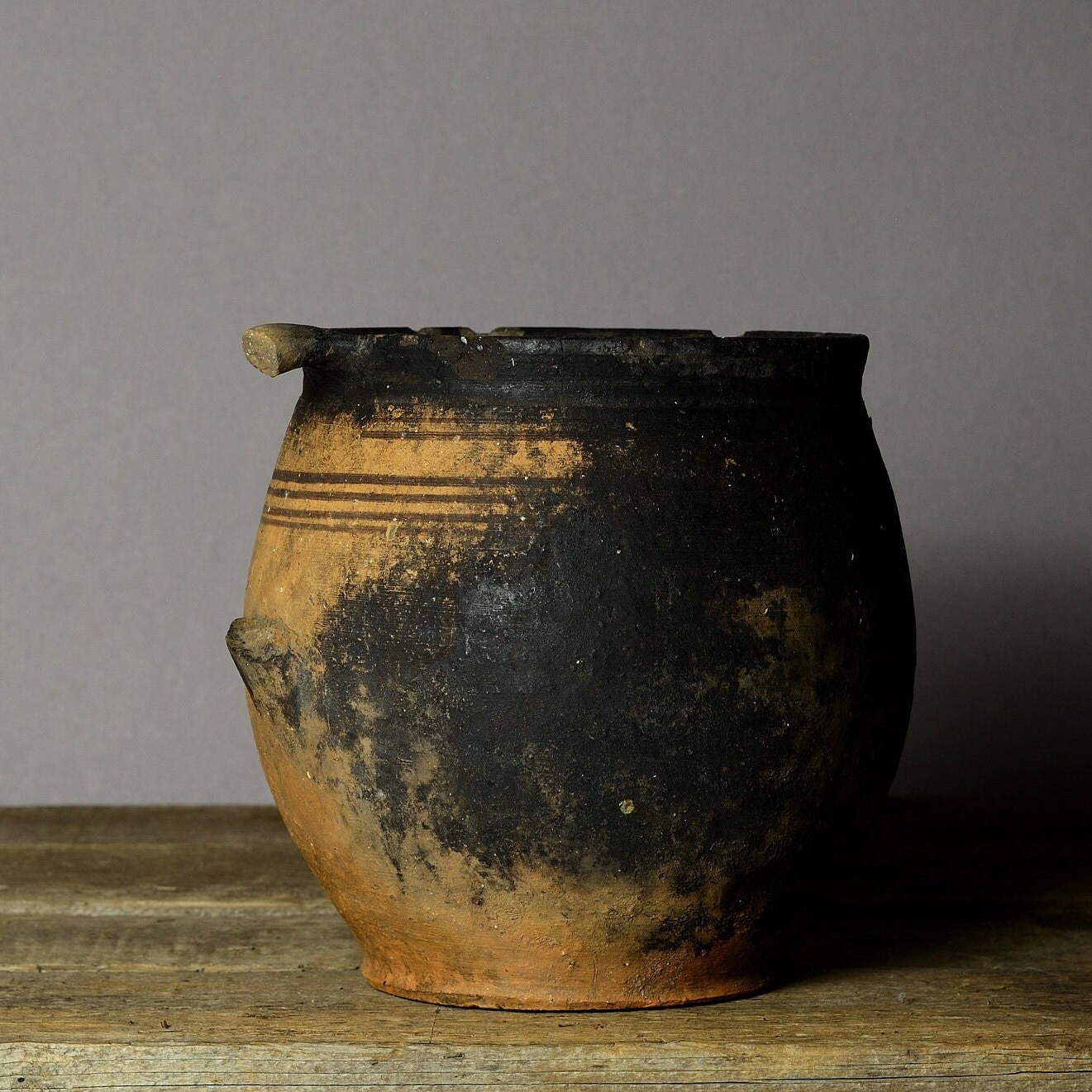 251 Antique Terracotta Red Clay Pot, Black-beige Round Clay Pot, Wabi ...