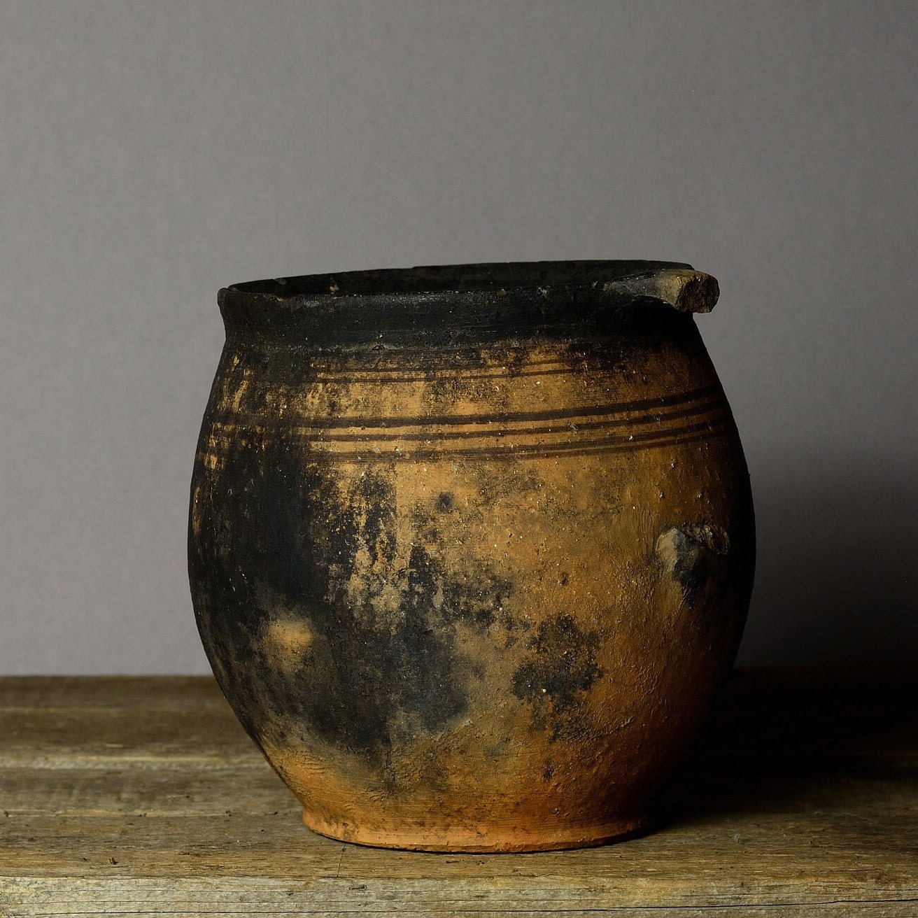 251 Antique Terracotta Red Clay Pot, Black-beige Round Clay Pot, Wabi ...