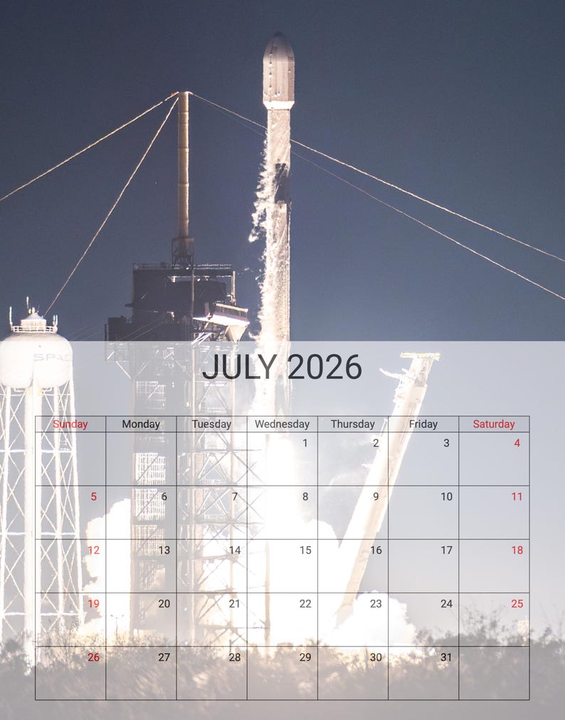 2026 Rocket Launch Calendar, 2026 Wall Calendar, Spacex Rocket Calendar ...